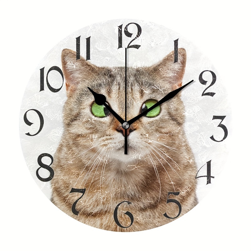1pc Wooden Funny Cat Wall Clocks Battery Operated 9 84 Inch Silent Non ...