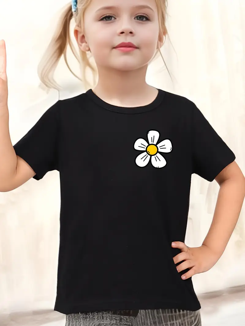Flower Graphic Short Sleeve T Shirt 100 Cotton Girls Comfy Temu New