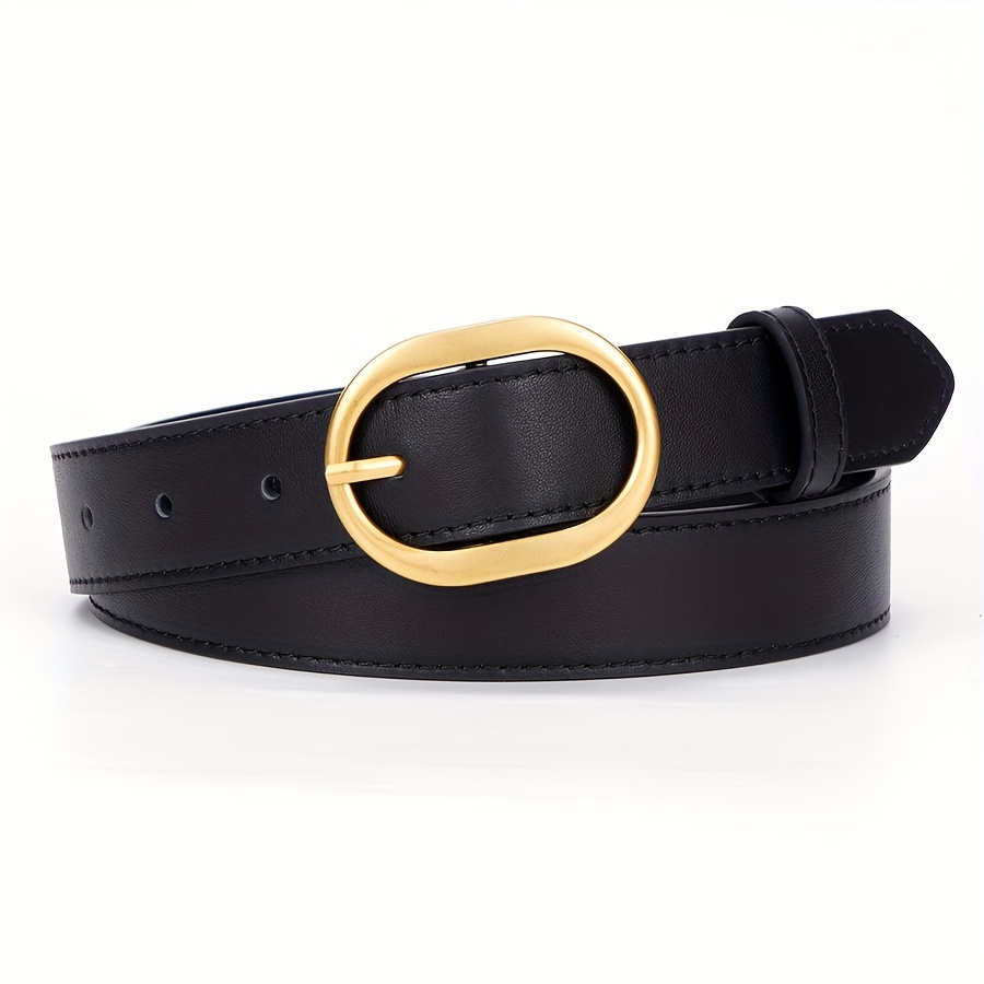 Golden Oval Buckle Leather Belts Classic Solid Color - Temu United Kingdom