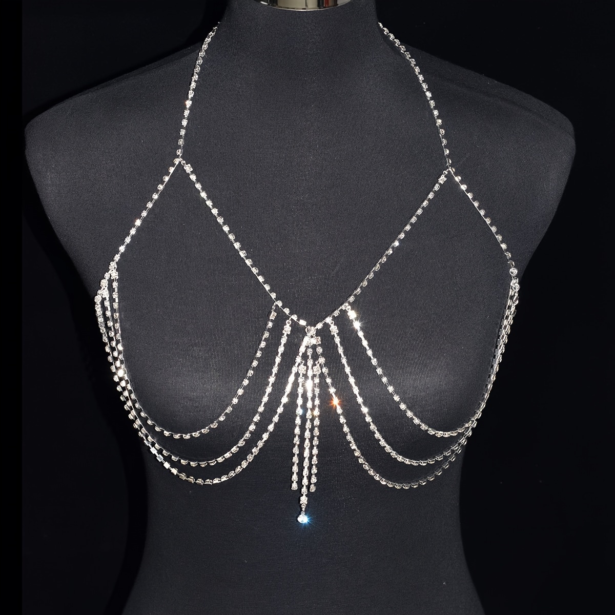 Super Shiny Rhinestone Chain Crop Top Chest Chain Bling - Temu United ...