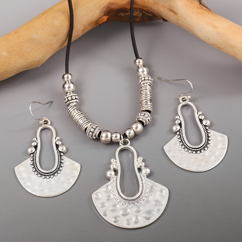 3pcs Earrings Plus Necklace Tribal Jewelry Set Vintage Fan Shape Match ...