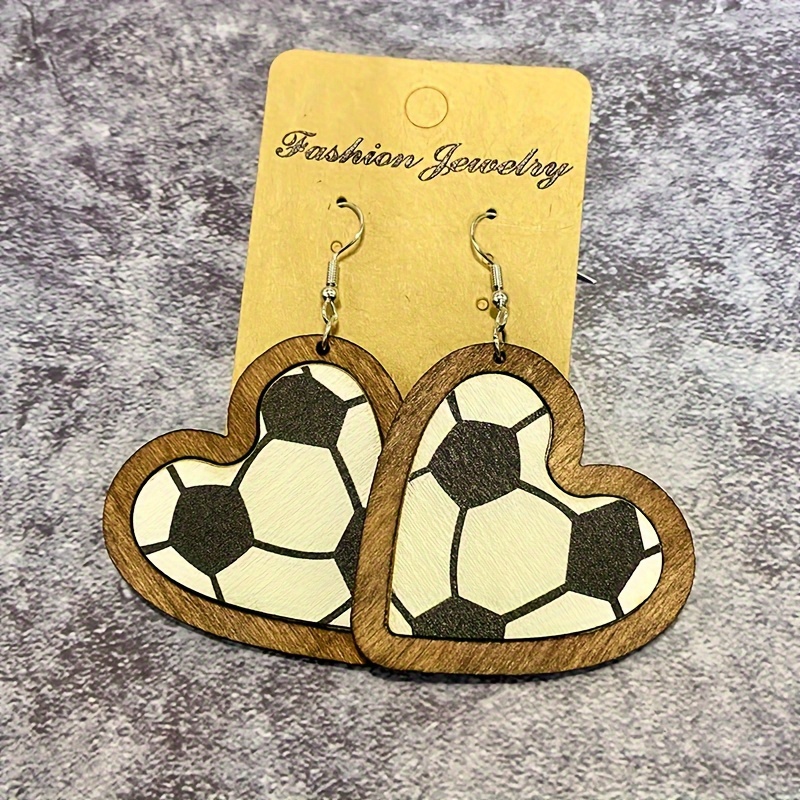 Heart shaped Wooden Earrings Volleyball Football Baseball - Temu Denmark