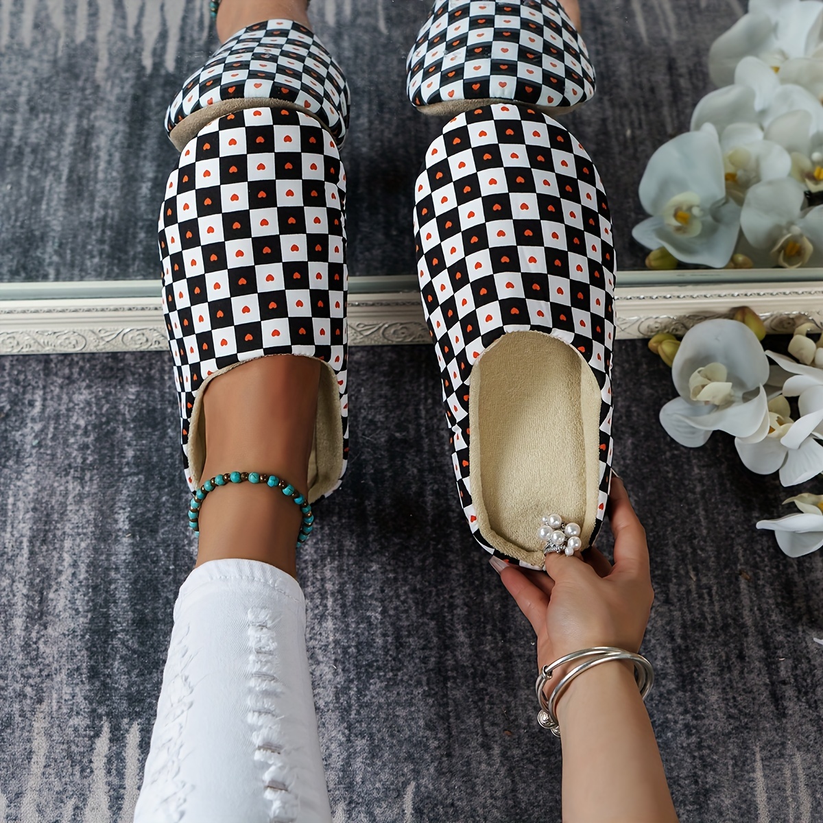 Womens Plaid Winter Slippers Closed Toe Soft Sole Flat Mute - Temu ...