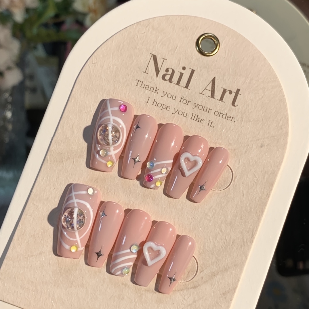 Handmade Press Nails Sweet Pinkish Nails Rhinestone - Temu New Zealand