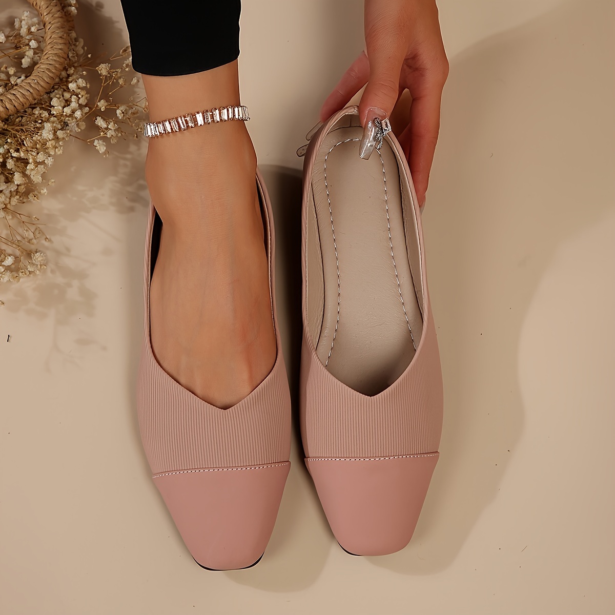 Women's Solid Color Flat Shoes Elegant Square Toe Slip Shoes - Temu ...