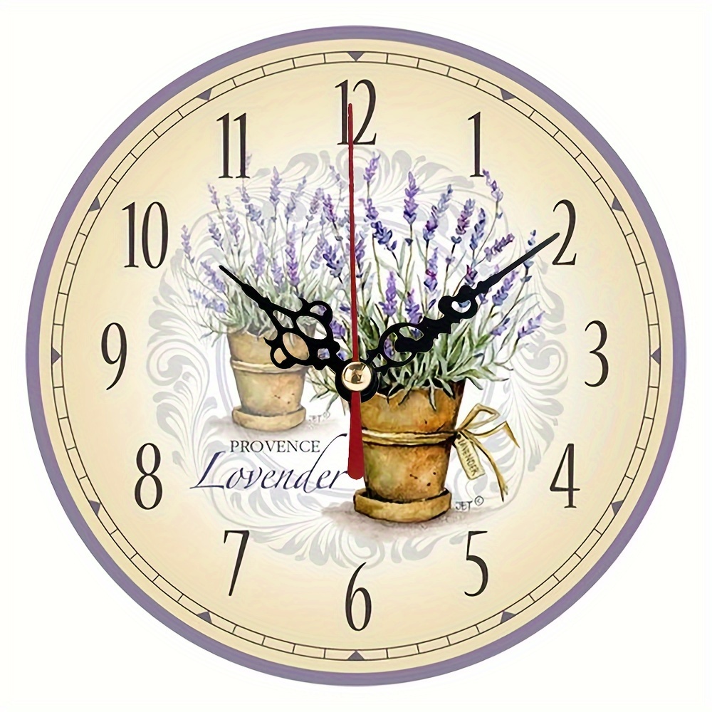 Wall Clock Spring Flower Lavender Rustic Country Silent Non - Temu Canada
