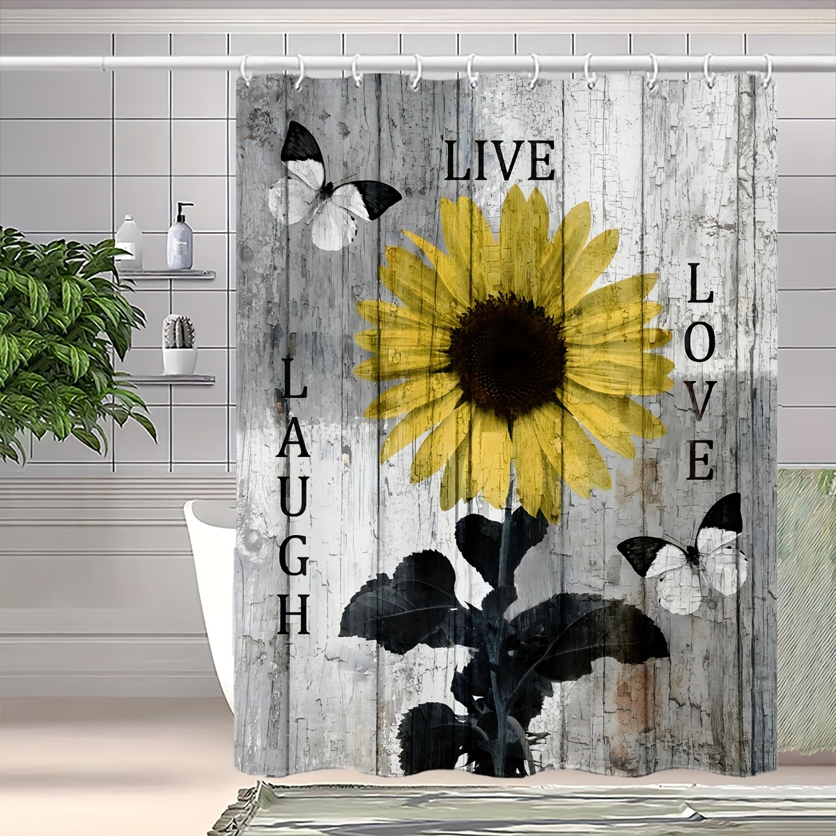 1 4pcs Sunflower Pattern Shower Curtain Set Waterproof - Temu United ...
