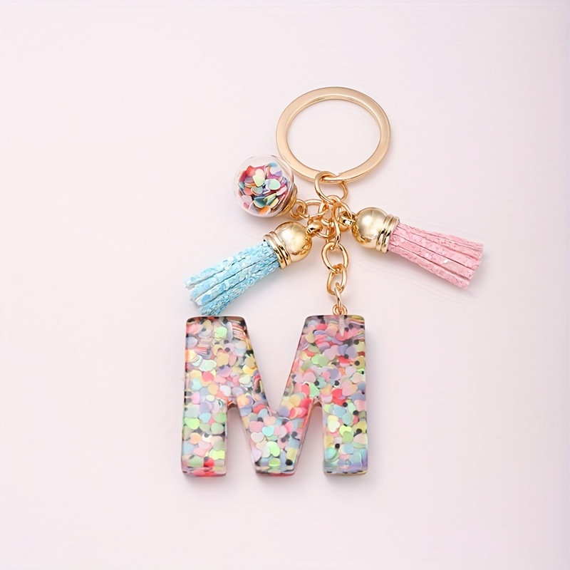 Alphabet Initial Letter Keychain Cute Sequins Resin Key - Temu United ...