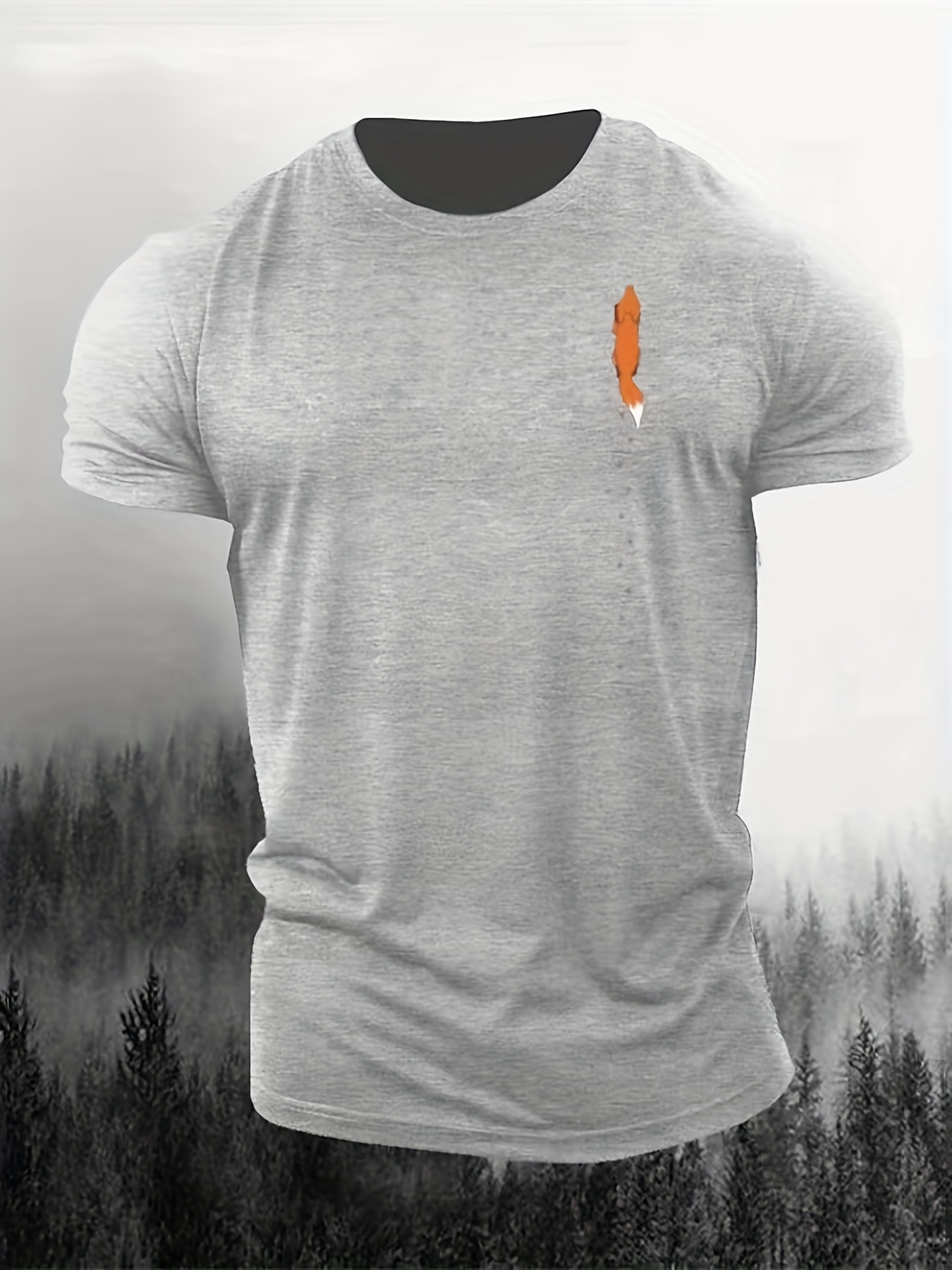 Mens Plus Size Casual Fox Element Graphic Print Tees For Temu