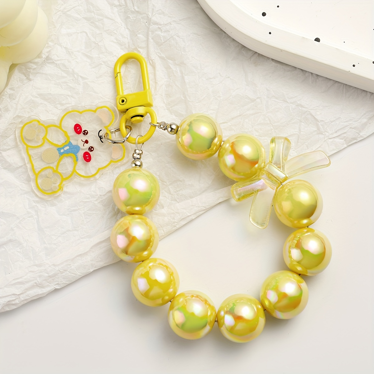 Bear Mobile Phone Lanyard Wrist Rope Keychain, Colorful Beaded Bracelet ...