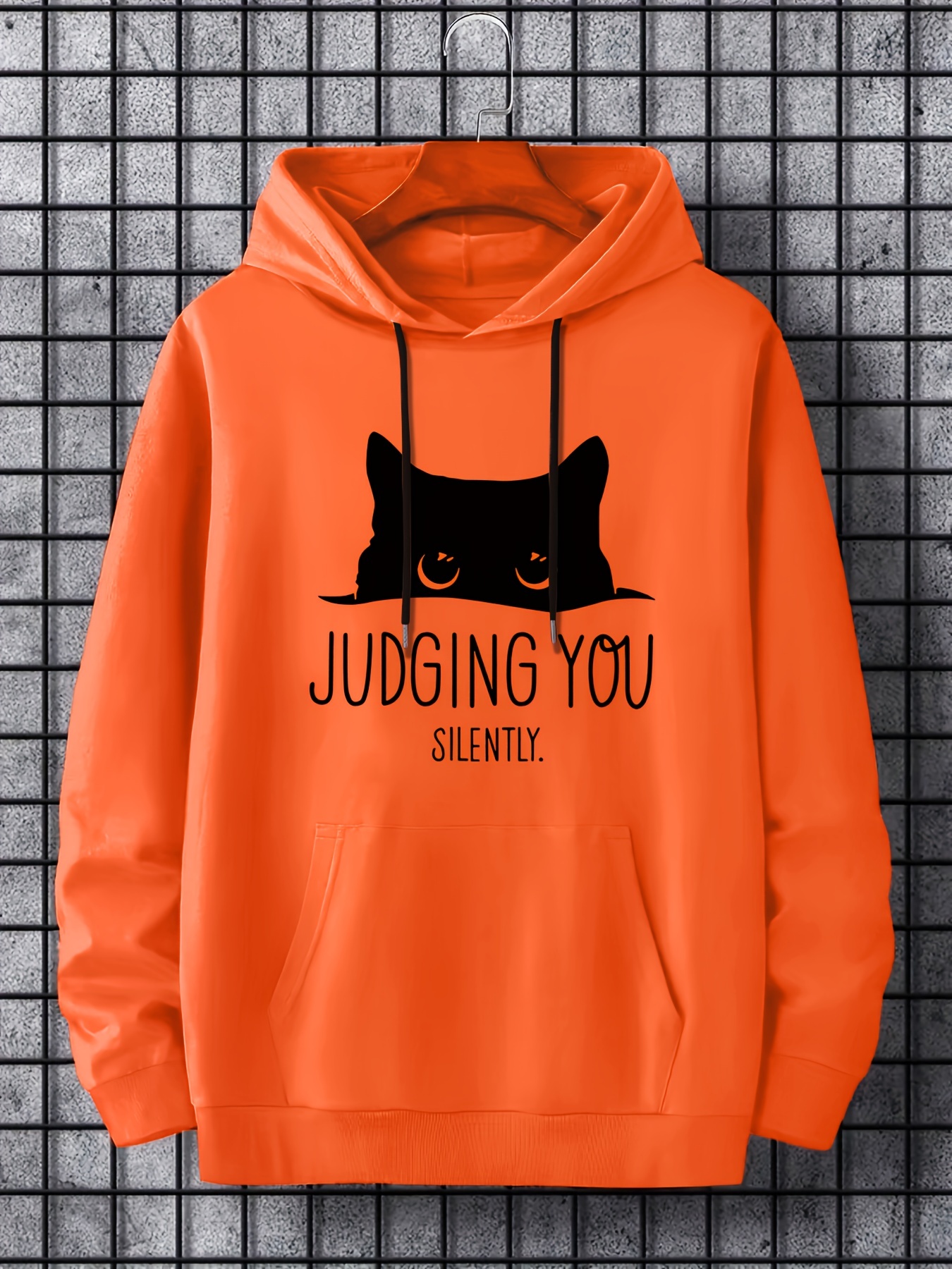 プラスサイズのメンズ特大パーカー 「judgeing You Silently」プリントフード付きスウェットシャツ 秋 Temu Japan