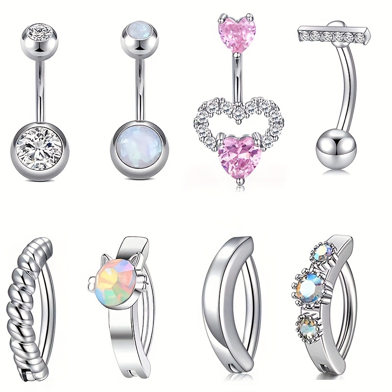 Shiny Cubic Zirconia Piercing Navel Ring Heart Shaped Navel - Temu ...