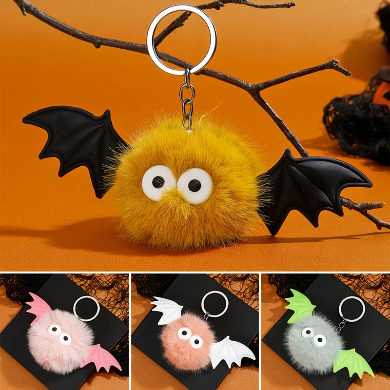 Halloween Pom Pom Bat Keychain Cute Plush Key Chain Ring - Temu Australia