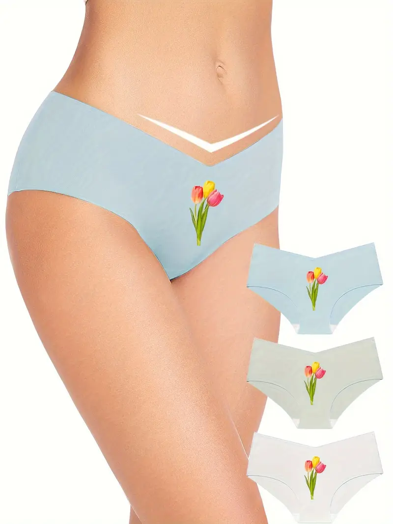 花柄ブリーフ 3 枚 快適で通気性のある伸縮性のある下着パンティー 女性用ランジェリー 下着 Temu Japan
