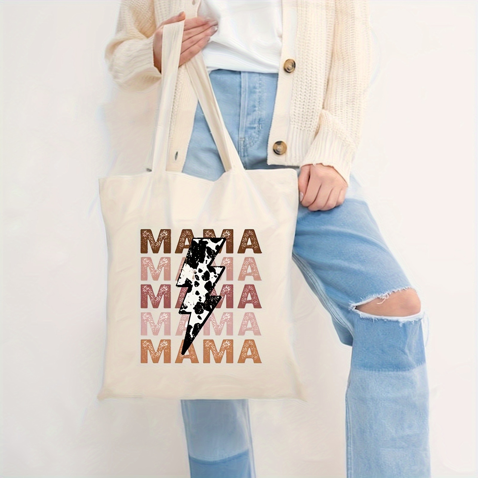 Fashion Letter Print Canvas Tote Bag Casual Large Capacity - Temu Canada