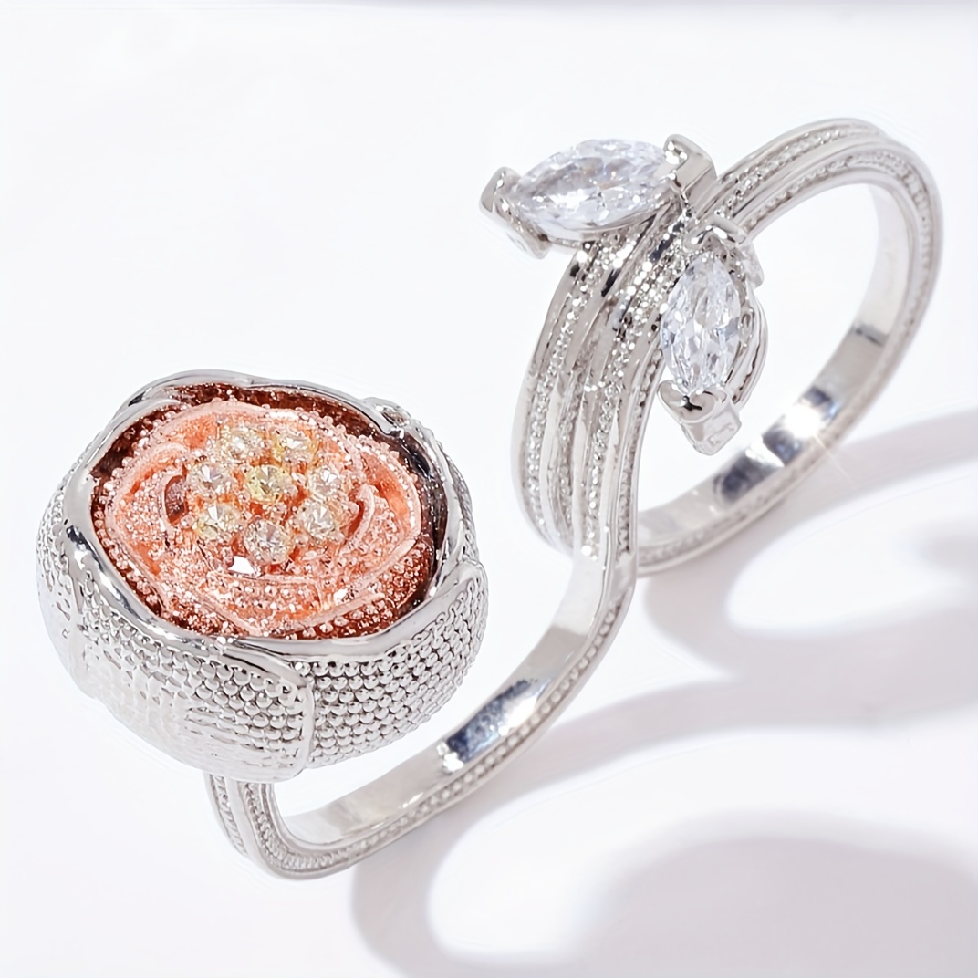 Fashionable Luxurious Petal Shaped Ring Inlaid Cubic Zirconia Ring ...