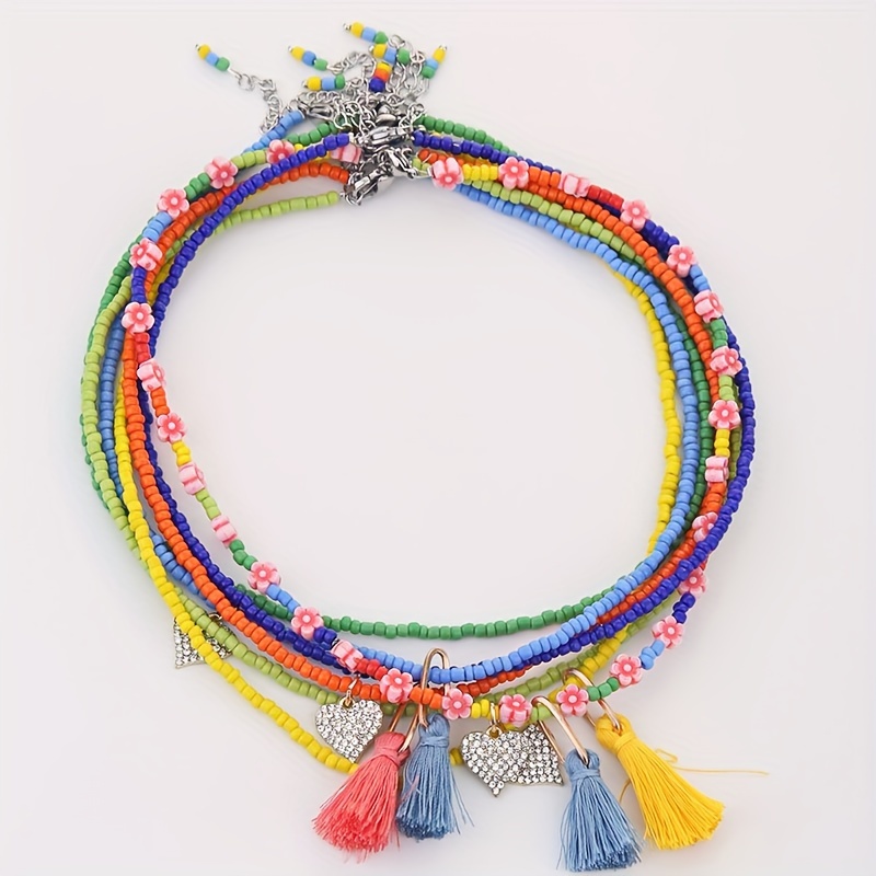 Bohemia Beaded Anklet Set Y2k Style Ankle Bracelet Set Women - Temu ...