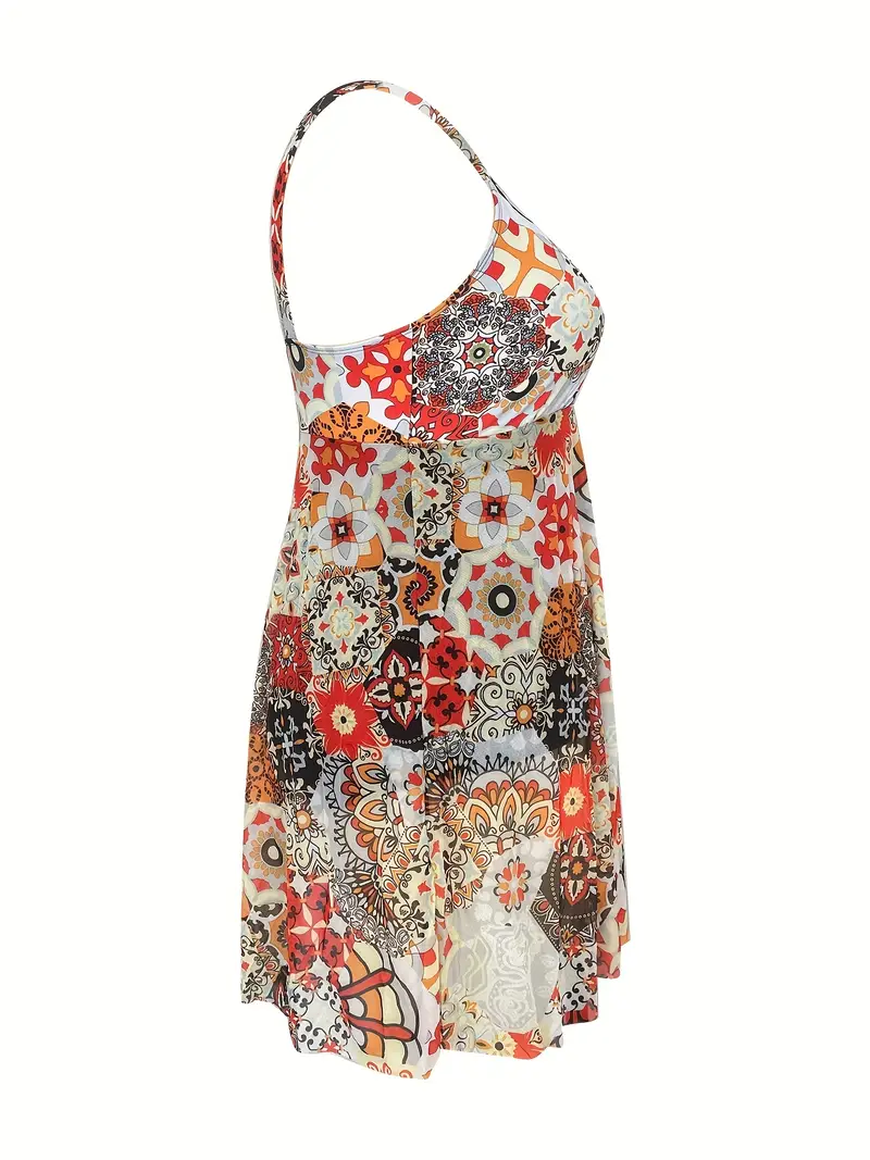 Plus Size Vacay Swimsuit Womens Plus Mandala Print High Stretch Split