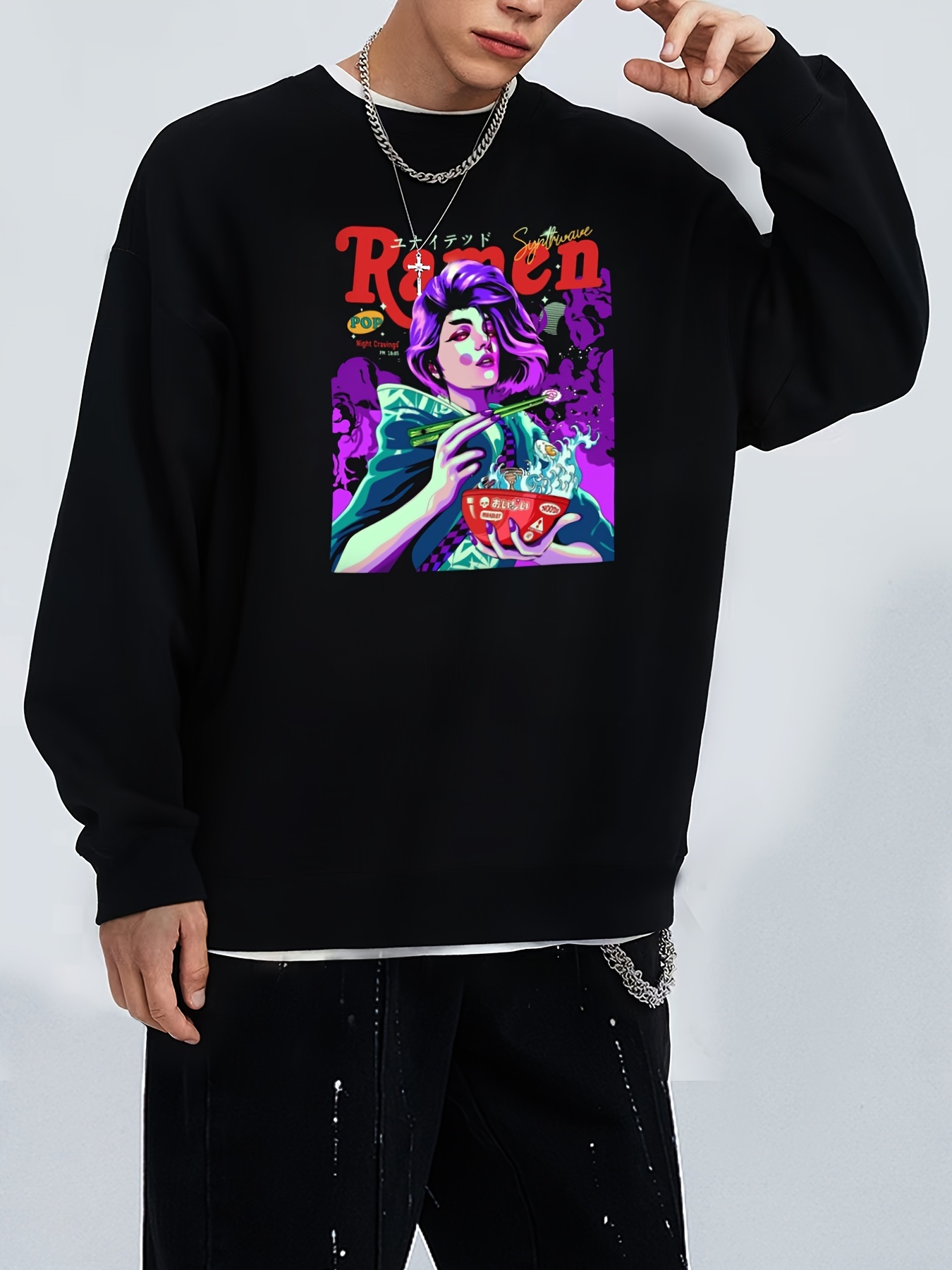 Mens Creative Anime Graphic Print Round Neck Sweatshirt | Shop The ...