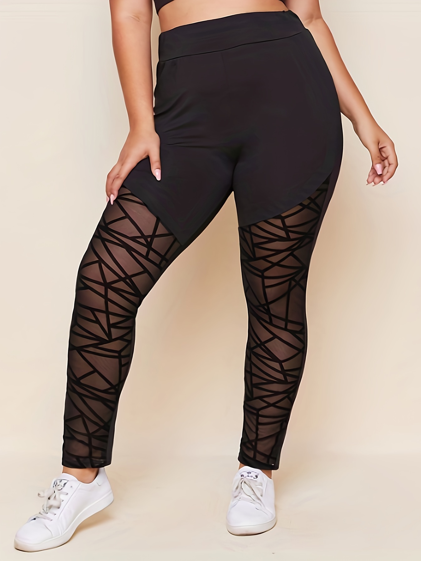 Plus Size Geometric Pattern Skinny Leggings Casual Every Day Temu