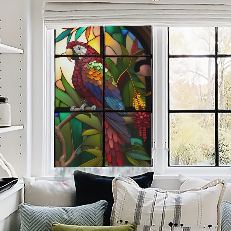stained glass window film parrot retro style static cling - Temu