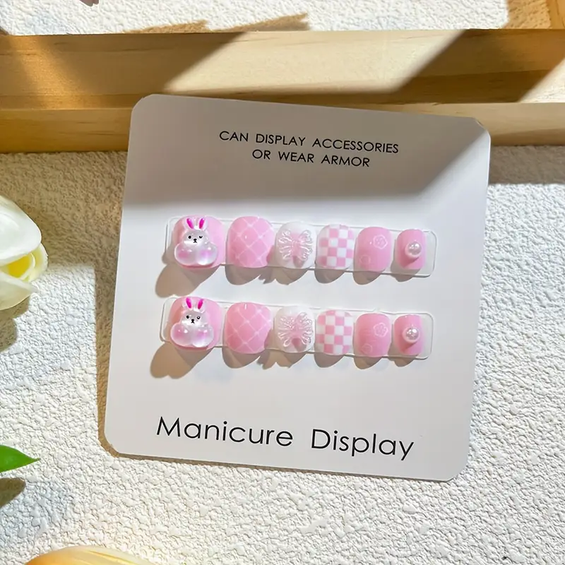 Glossy Short Oval Fake Nails Macaroon Blue Press Nails Temu