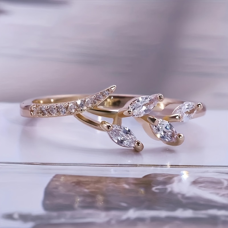 Exquisite Promise Ring Sparkling Leaf Design Paved Shining - Temu ...