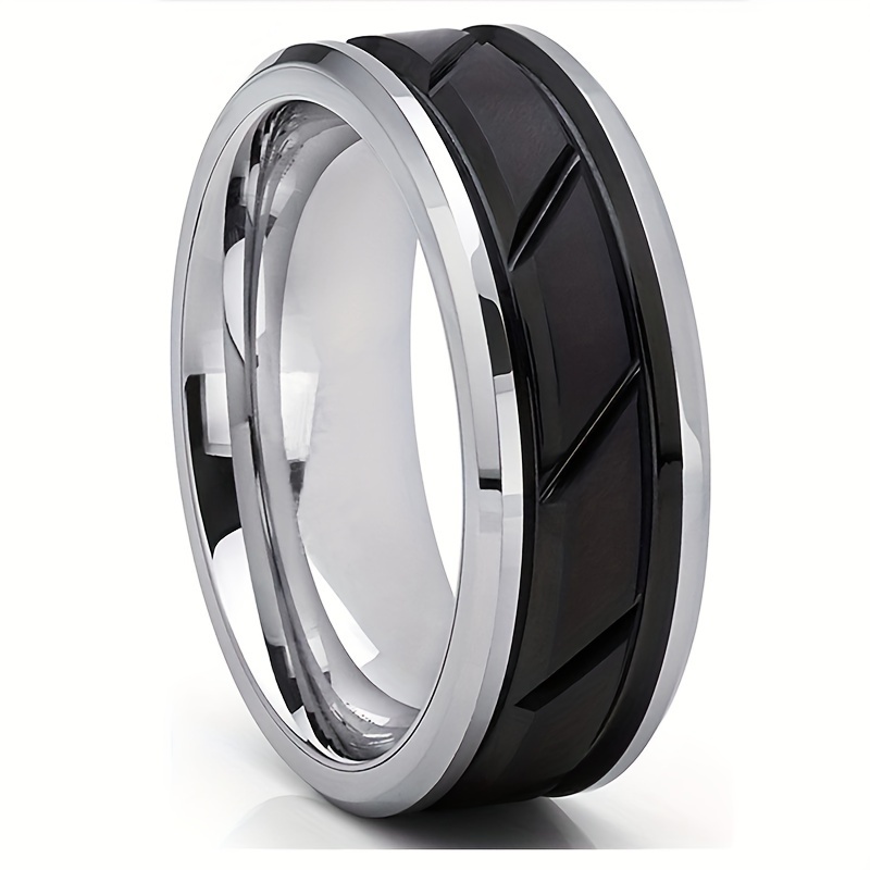 Fashion Jewelry Black Silvery Color Two-tone Stainless Steel Ring For ...