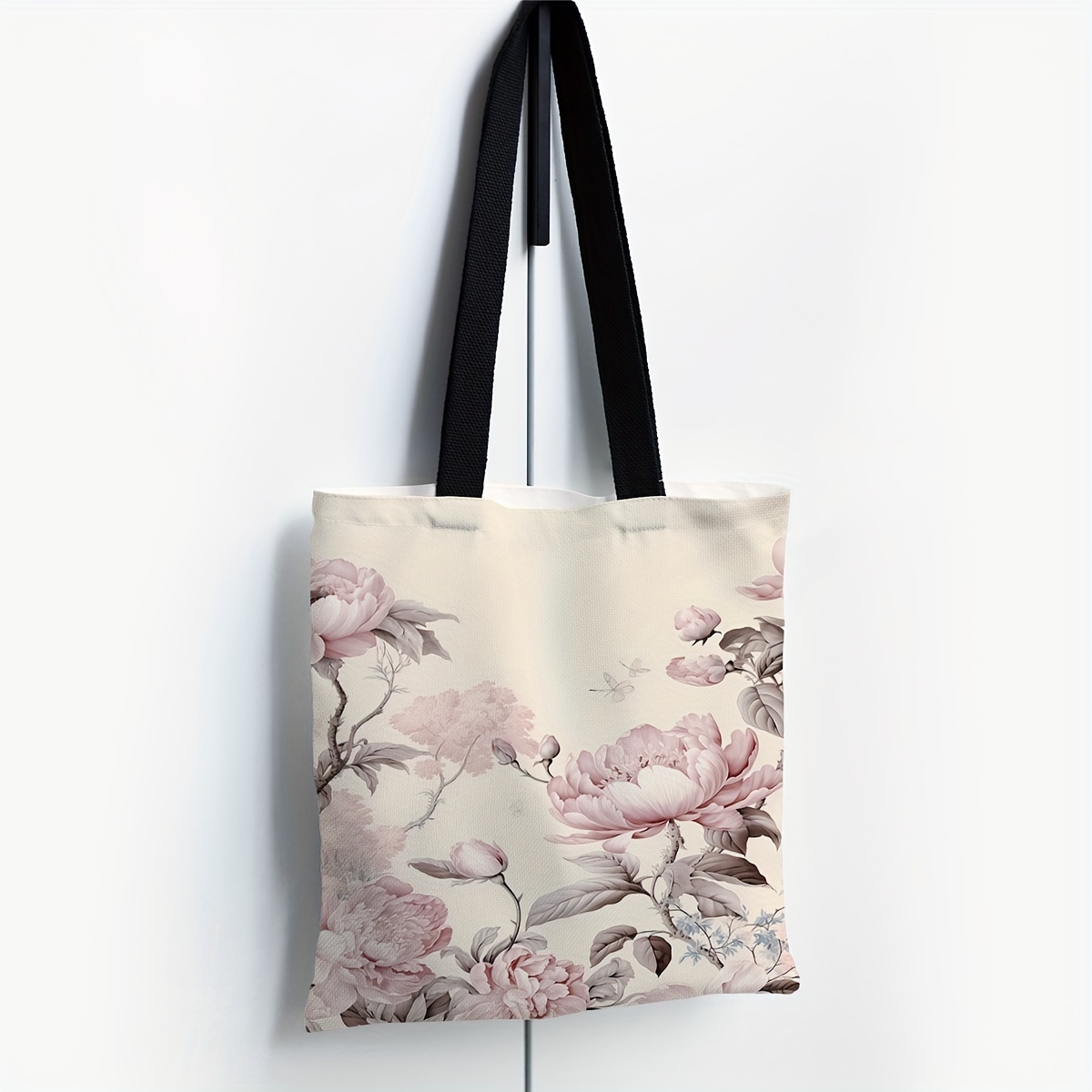 Plant Flower Pattern Digital Printing Canvas Bag Large Tote - Temu Denmark