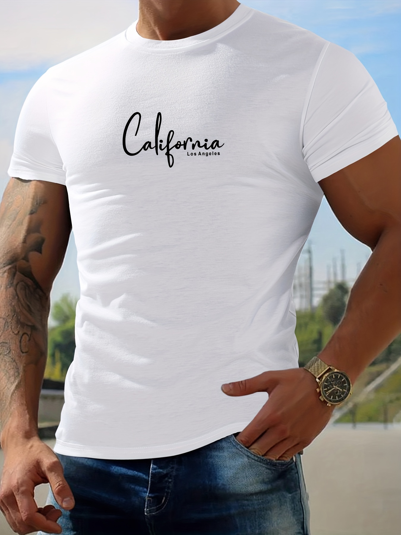 Letter California Los Angeles Pattern Print Men's T-shirt, Graphic Tee ...