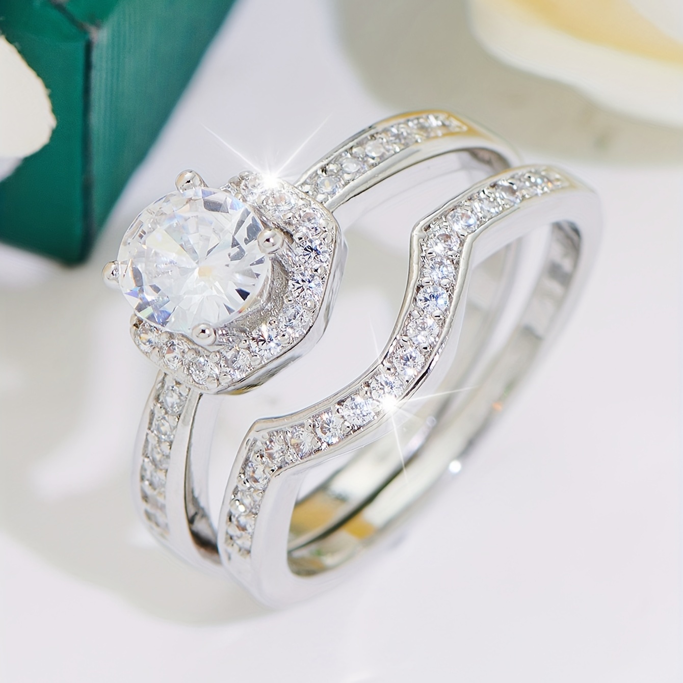 Exquisite Stacking Rings Inlaid Shining Zirconia Engagement/ - Temu Canada