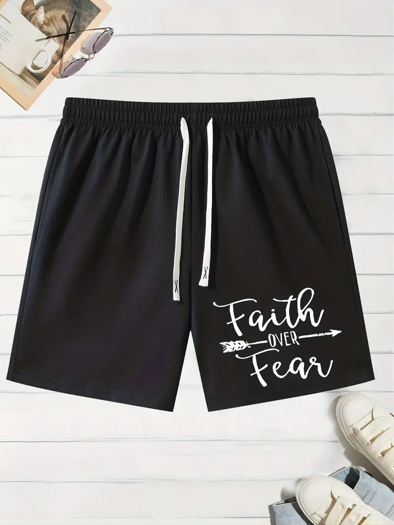メンズカジュアル「faith Over Fear」ショートパンツ ウエストゴム巾着スポーツショーツ 夏用特大ルーズ服プラ Temu Japan