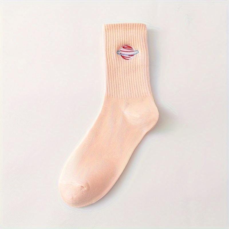 Planet Embroidered Socks Simple Breathable Tube Socks - Temu Portugal