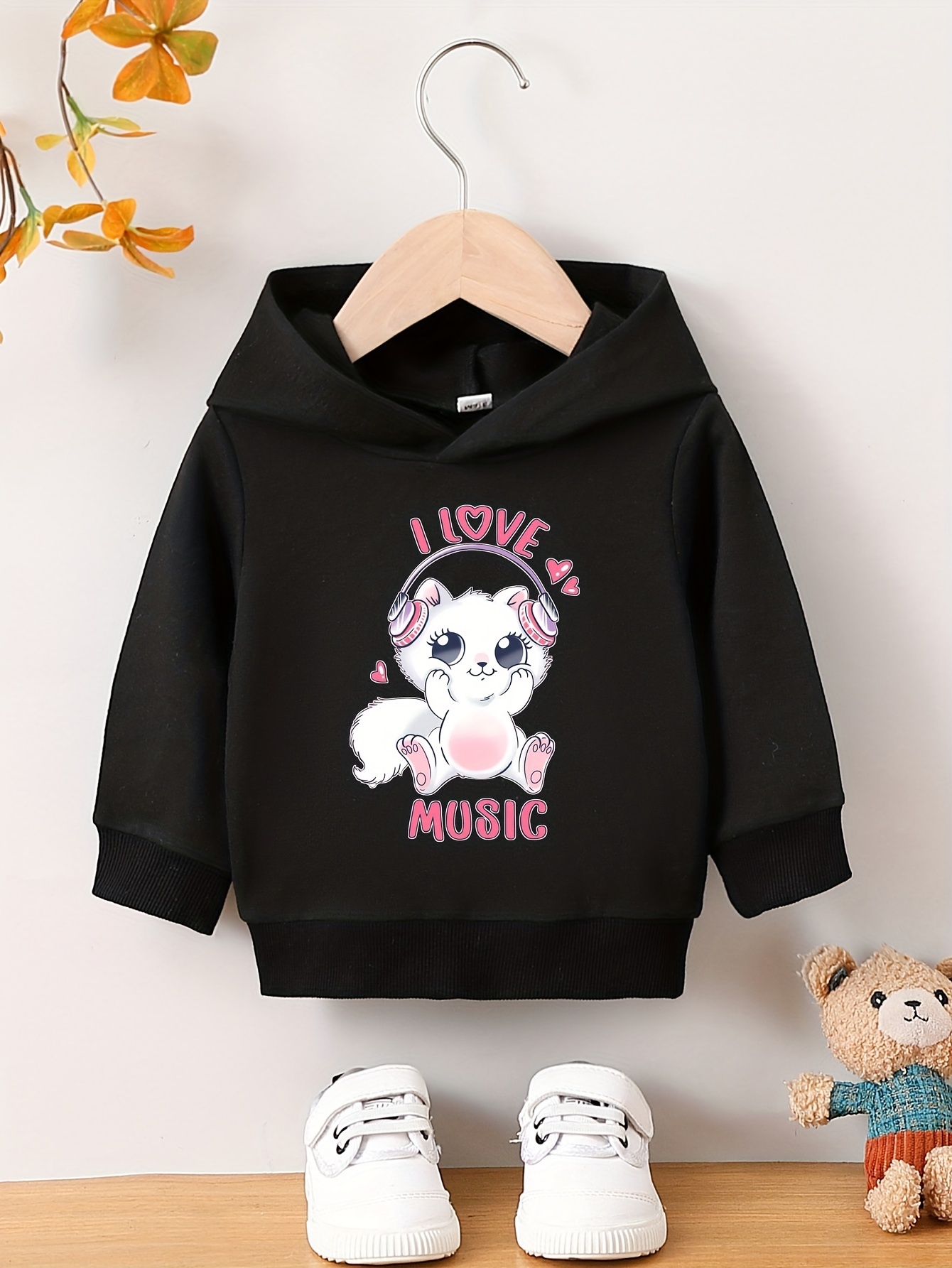 Baby Girl Cartoon Kitten Print Cute New Hooded Sweatshirt - Temu ...