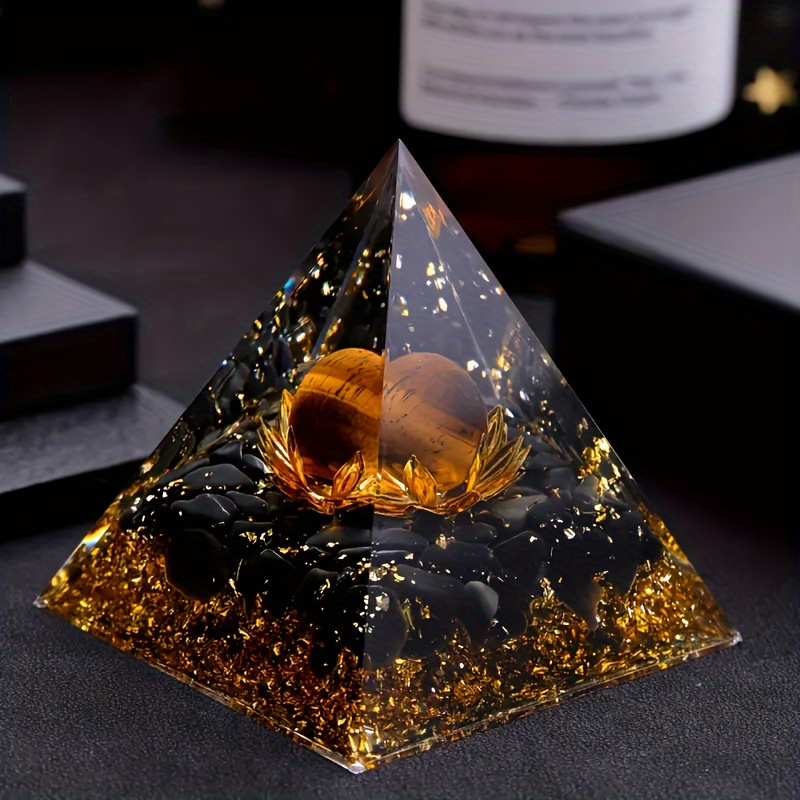 Natural Stone Black Golden Crystal Pyramid W/ Tiger Eye Ball - Temu Denmark