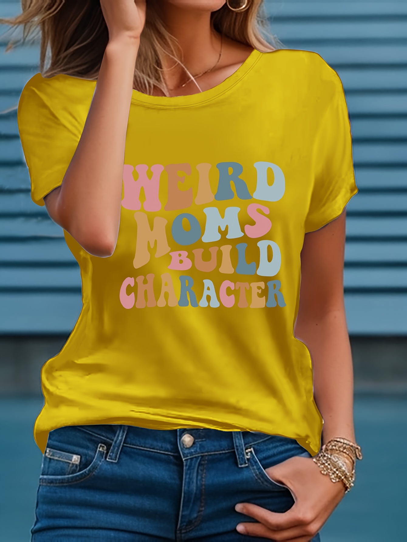 Colorful Letter Print T Shirt Short Sleeve Crew Neck Casual Temu