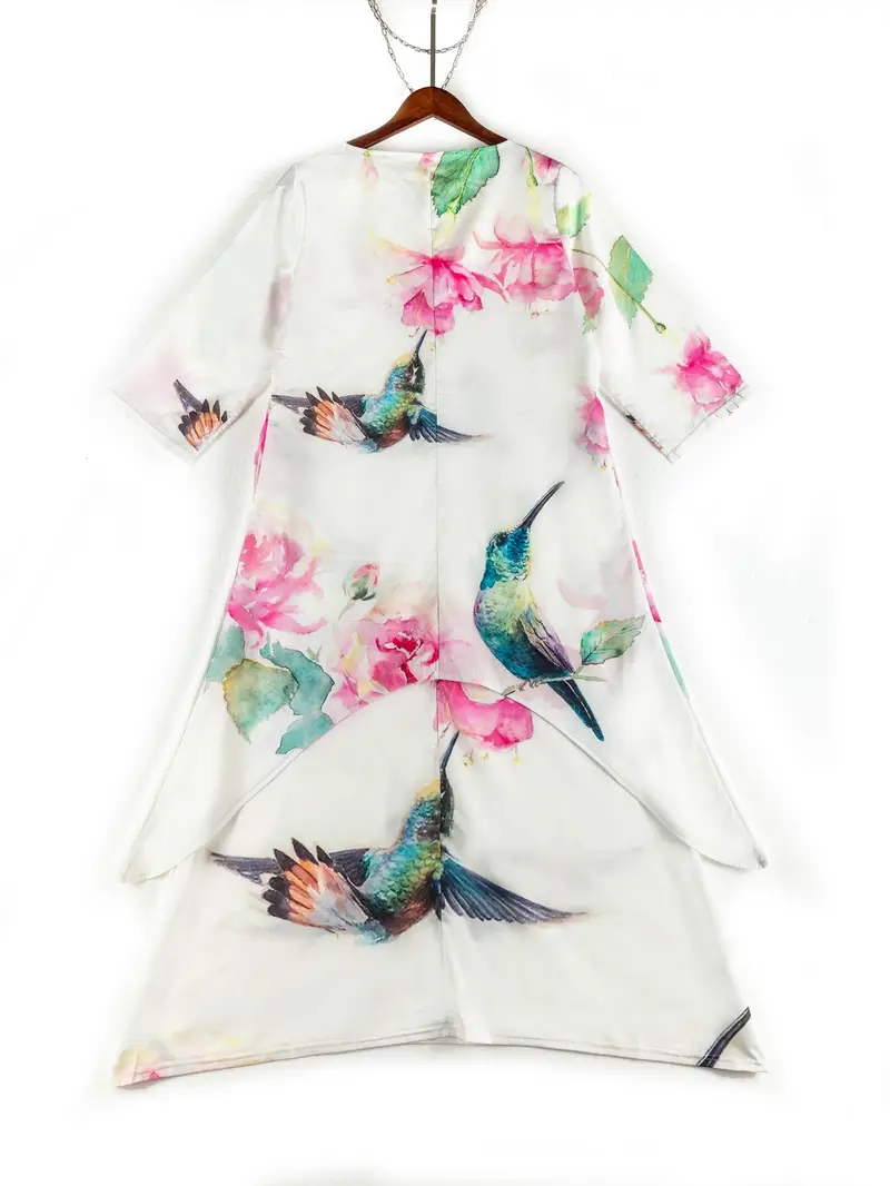 Floral Print Layered Dress Vintage V Neck Half Sleeve Maxi Temu Australia