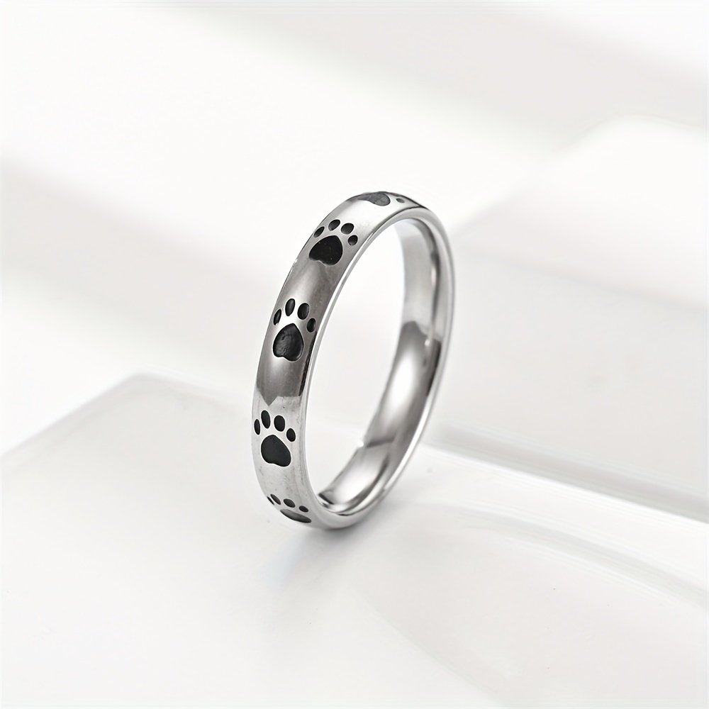 Cute Fashion Cat Paw Print Stainless Steel Ring Silvery Ring - Temu ...
