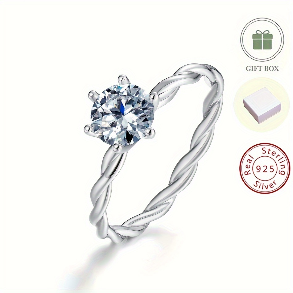 925 Sterling Silver Twisted Band Ring Inlaid Moissanite - Temu United ...