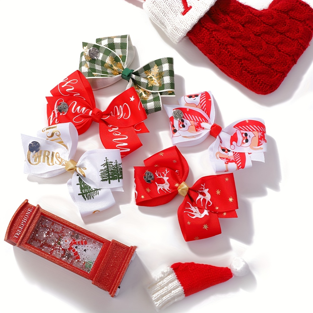 5pcs christmas bow hair clip simple santa claus trees elk pattern hair ...