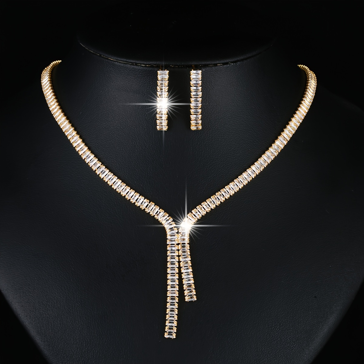 Earrings + 1 Necklace Chic Jewelry Set 18k Gold Plated Paved - Temu ...