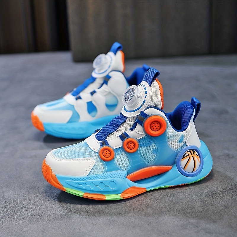 Kids Boys Basketball Shoes With Rotating Button Athletic High Top ...