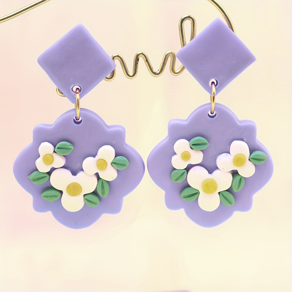 Purple Geometric Shape With White Flower Decor Polymer Clay - Temu New ...