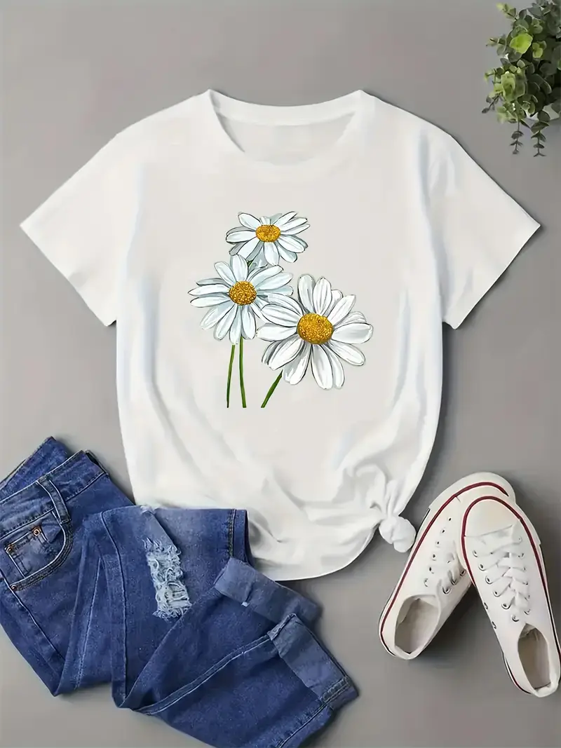 Graphic Print T Shirt Short Sleeve Crew Neck Casual Top Temu Australia