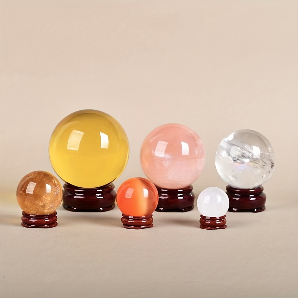 1pc natural crystal ball base, gourd amethyst wooden base, glass ball ...