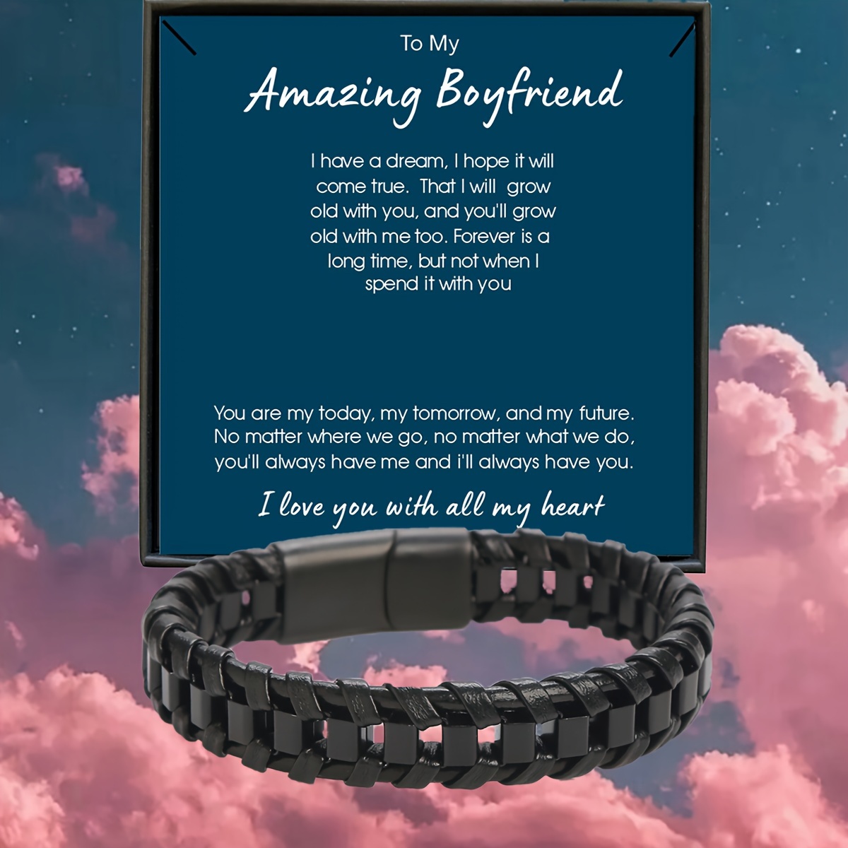 With Text Card Gift Boxed To My Dear Boyfriend Stainless Steel Leather ...