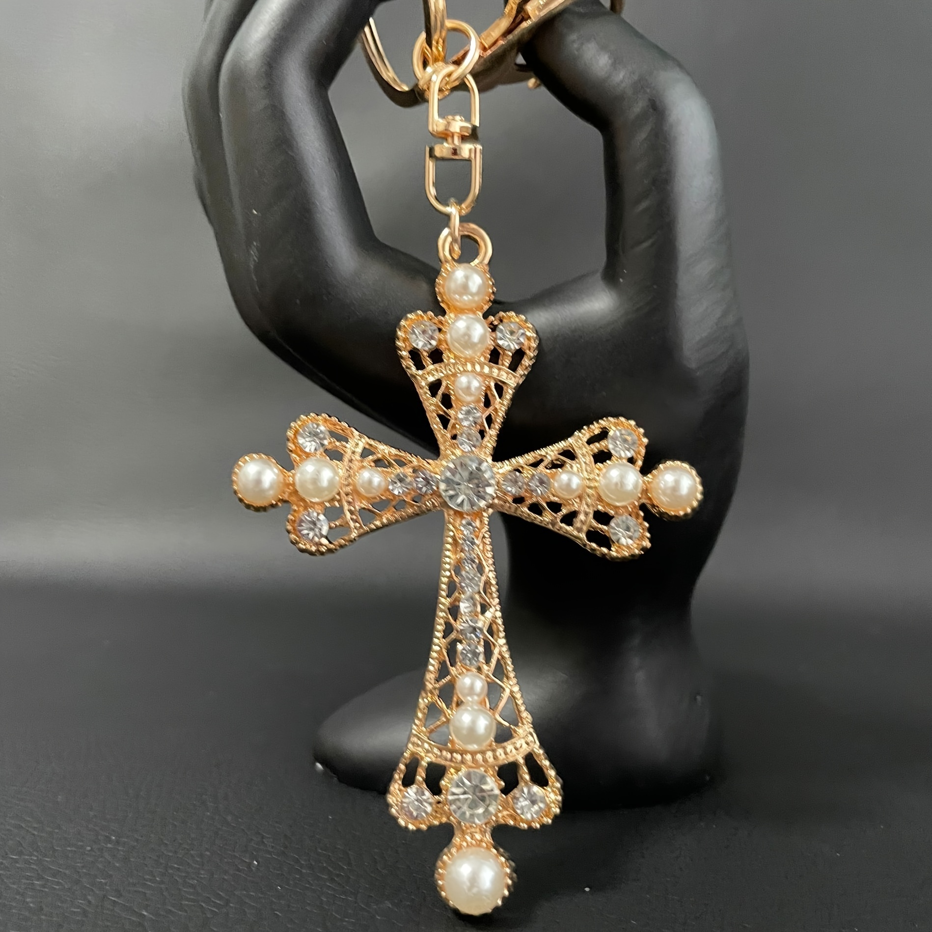 Rhinestone Cross Keychain Christian Alloy Key Chain Ring Purse Bag ...