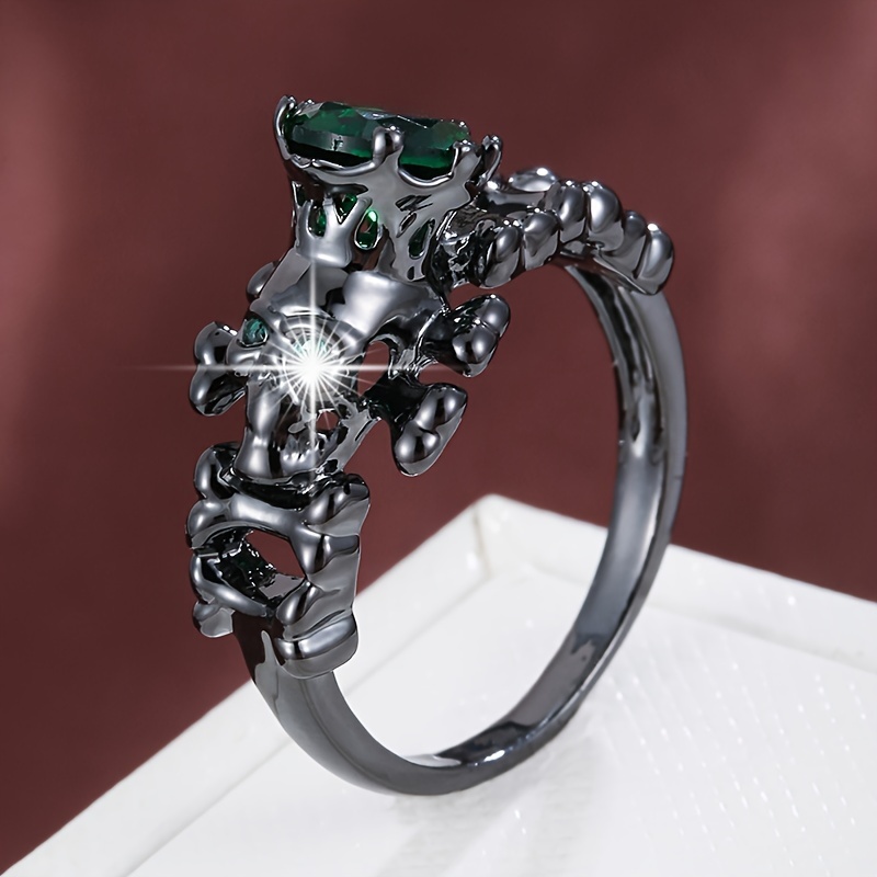 Gothic Style Ring Inlaid Dark Zirconia Horror Skull + Trendy - Temu ...