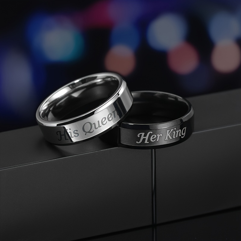 Lettering Queen/king Cool Couple Rings Anniversary Gifts - Temu United ...