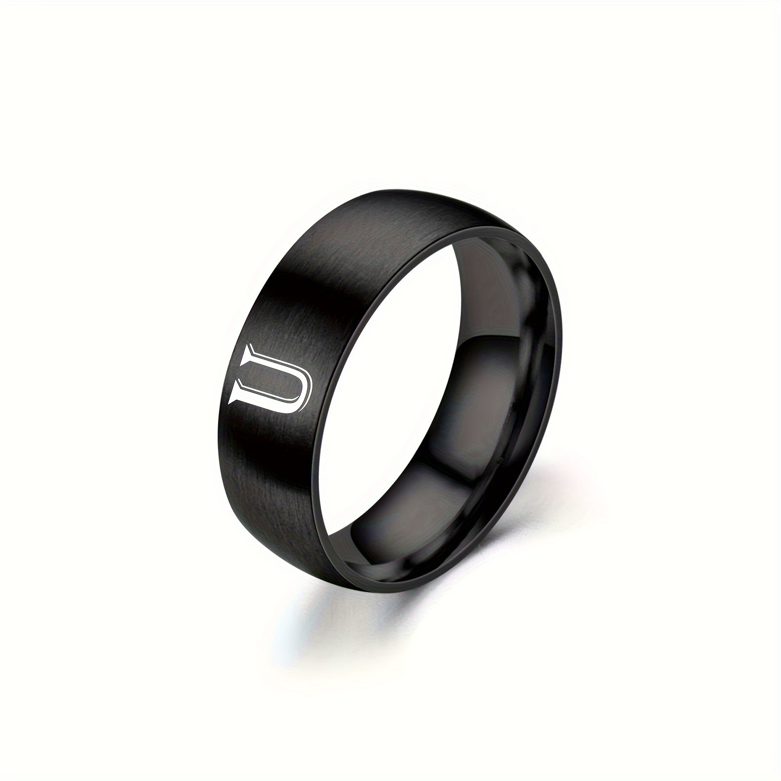 Fashion Simple Style Black Silvery Frosted 26 Letters Ring - Temu ...